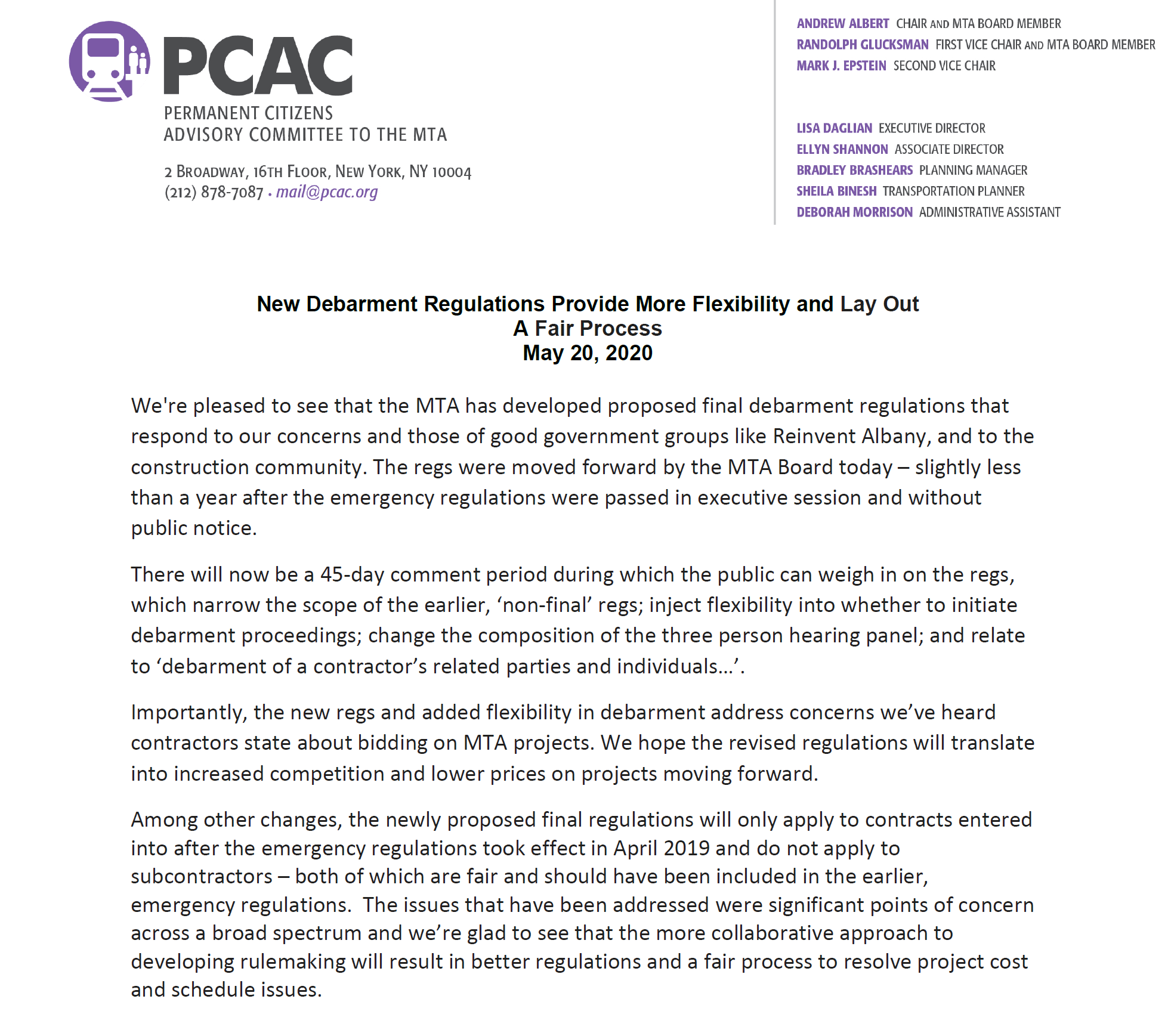 New Debarment Regulations - PCAC