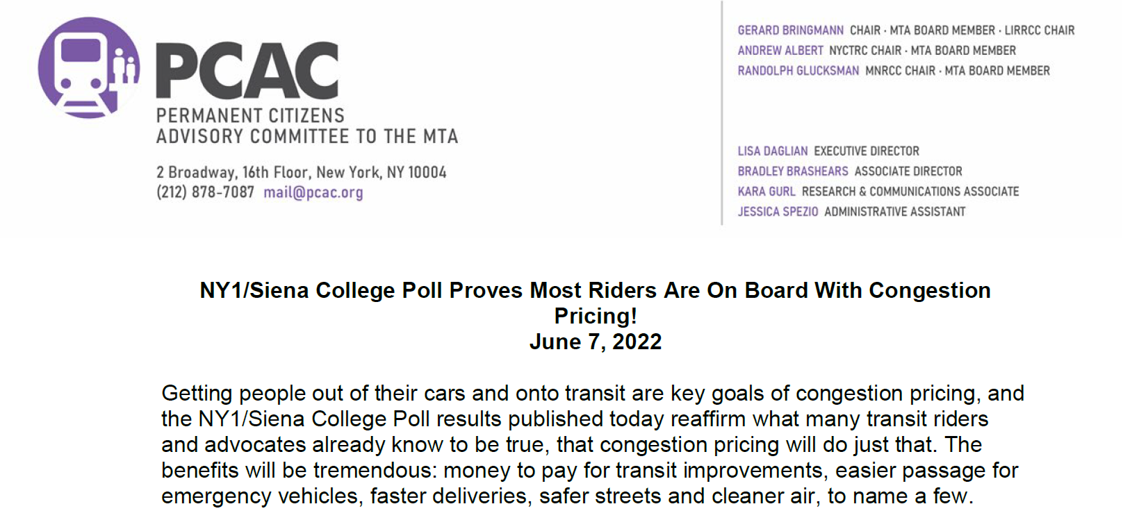 NY1/Siena College Poll Proves Most Riders Are On Board With Congestion ...