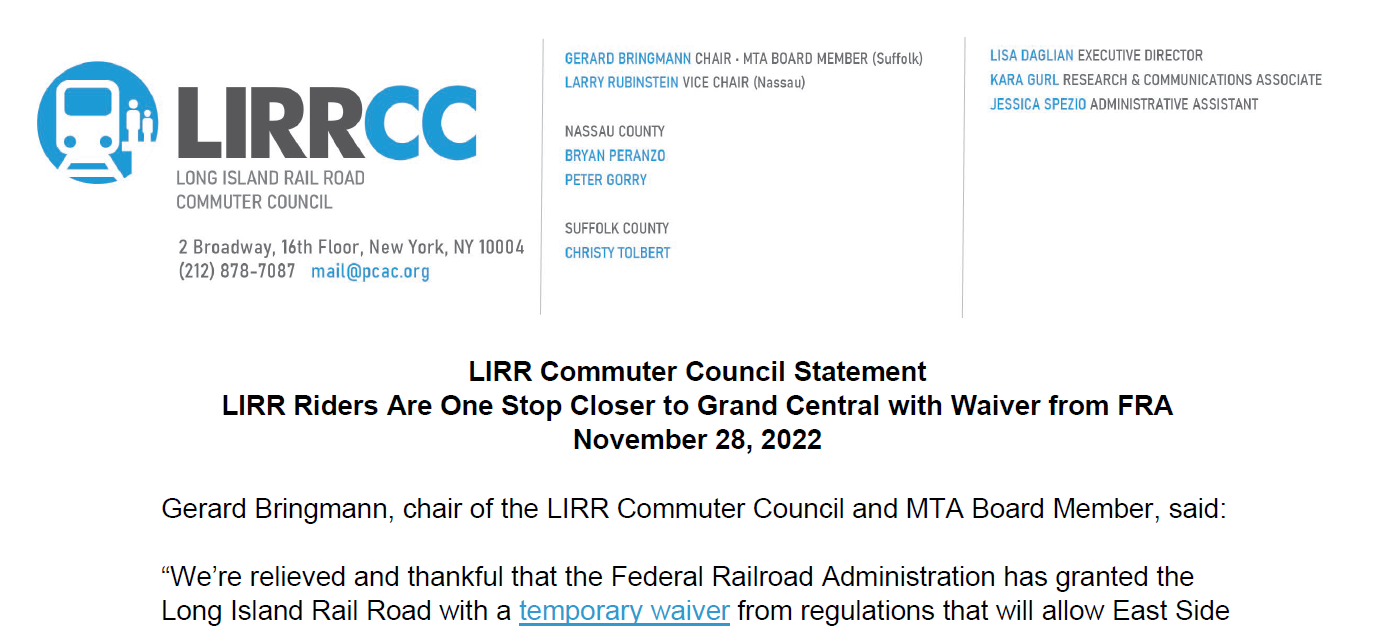LIRR Riders Are One Stop Closer to Grand Central with Waiver from FRA ...