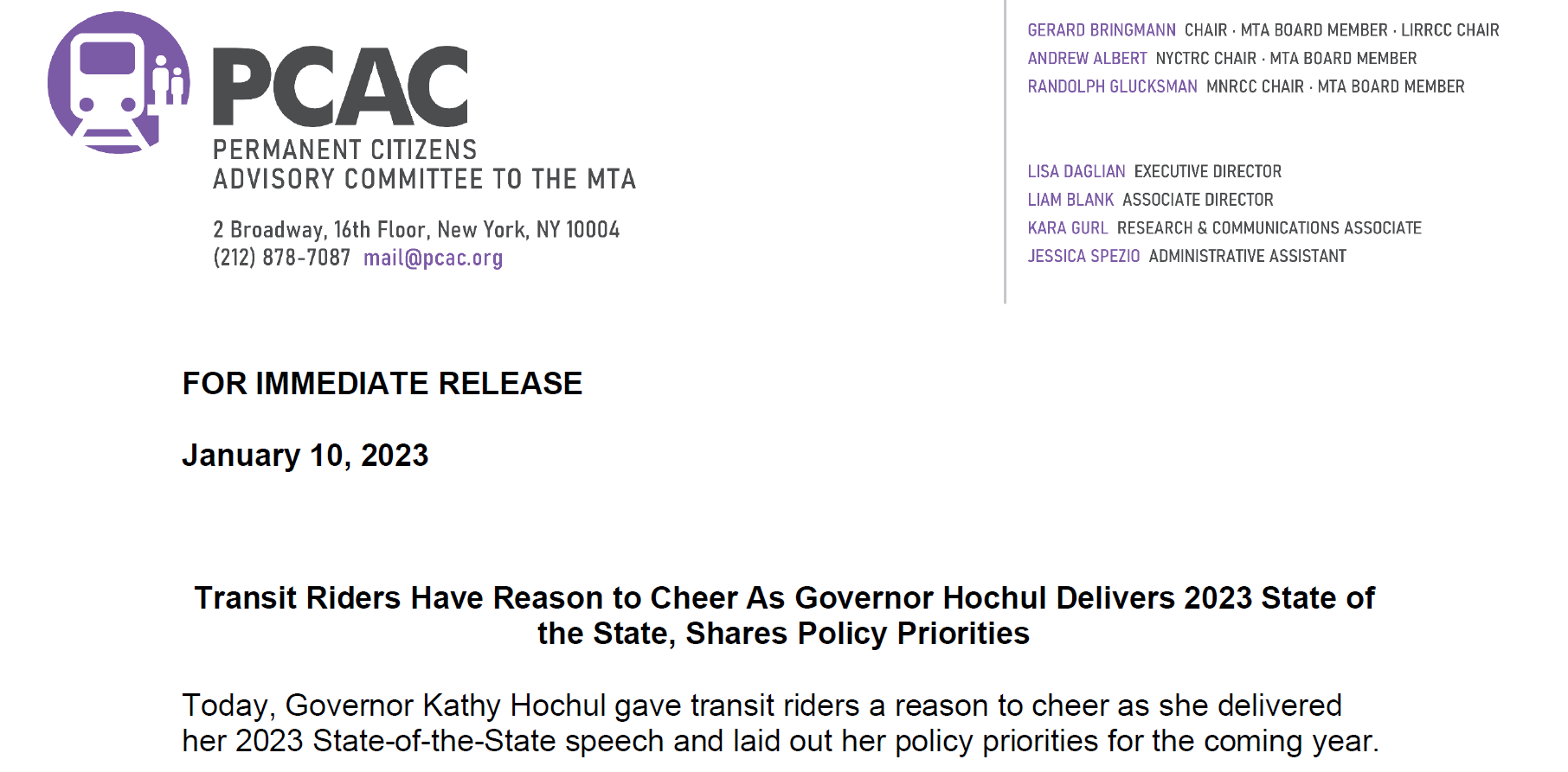 Transit Riders Have Reason to Cheer As Governor Hochul Delivers 2023 ...