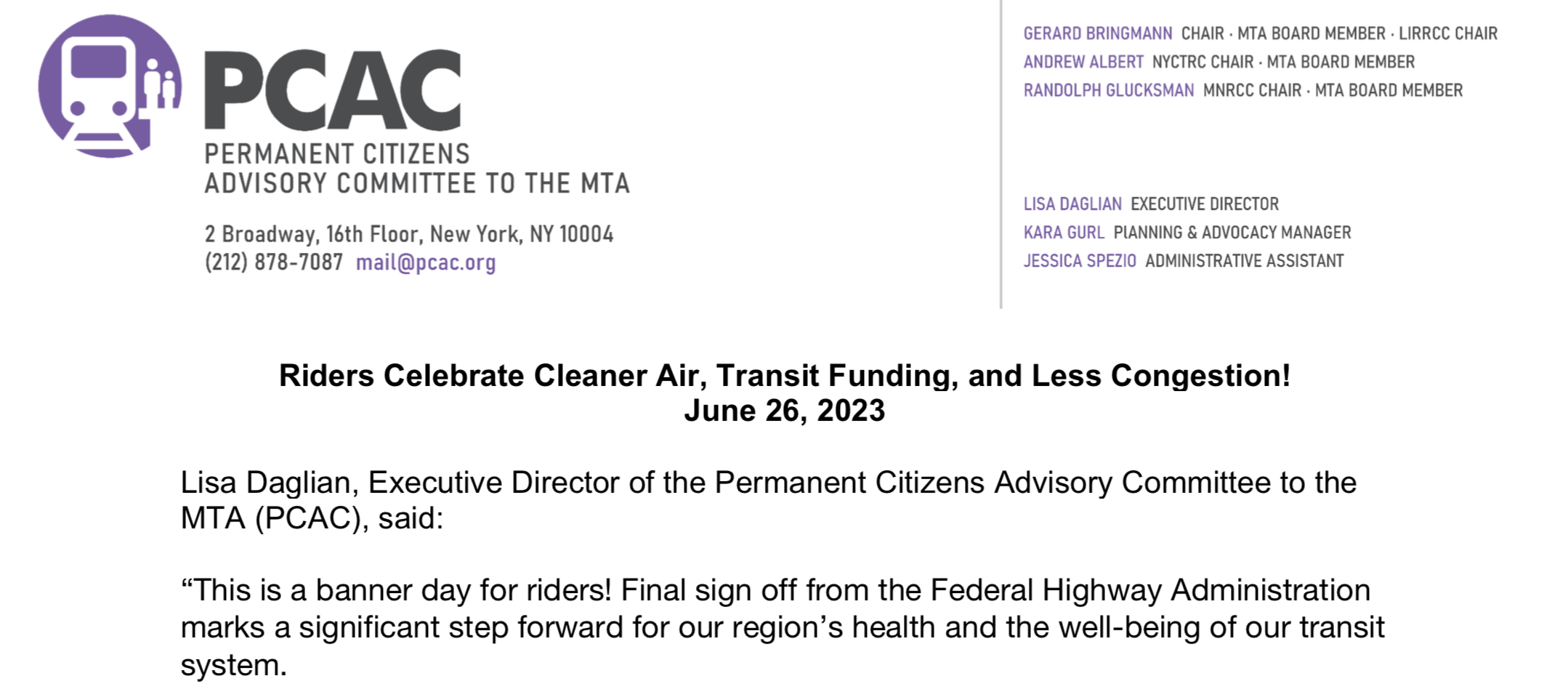 Riders Celebrate Cleaner Air, Transit Funding, and Less Congestion! - PCAC