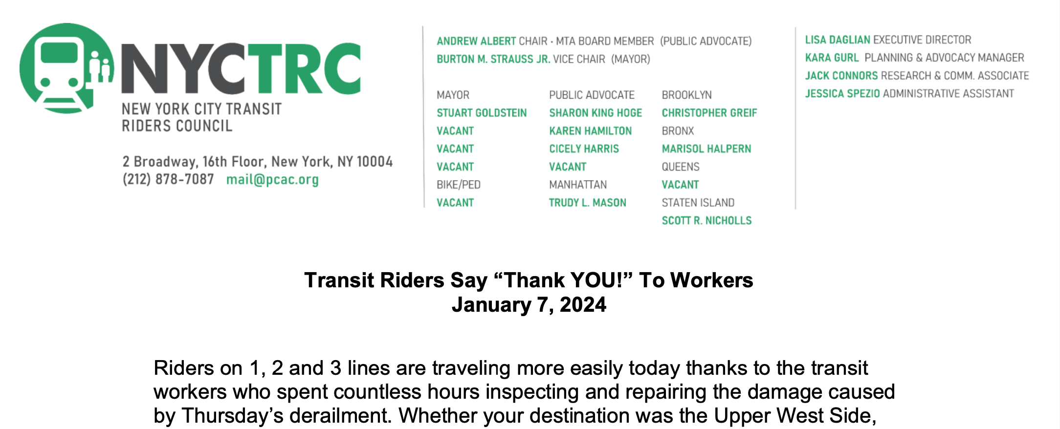 Transit Riders Say “Thank YOU!” To Workers - PCAC