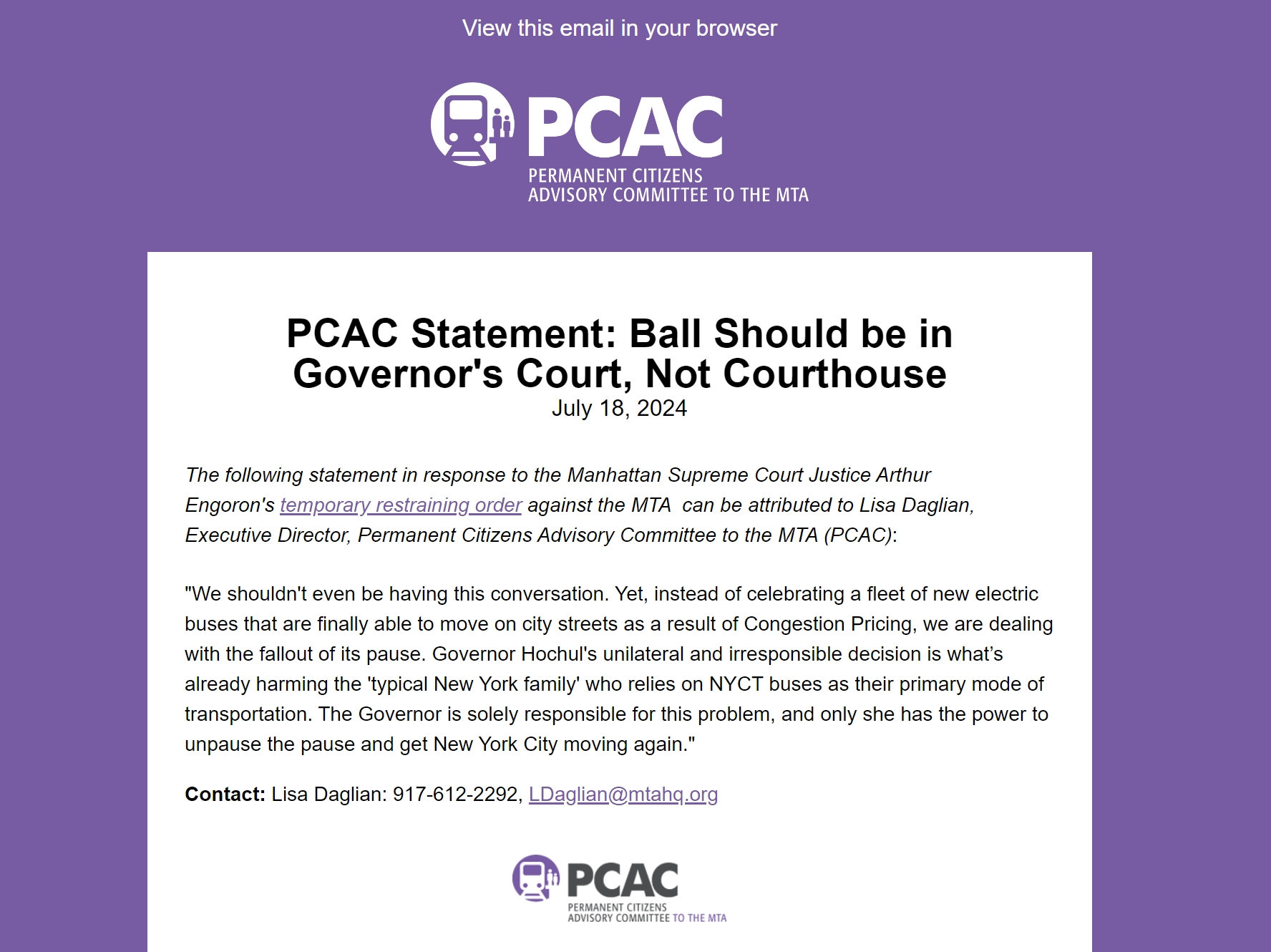 PCAC Statement: Ball Should be in Governor's Court, Not Courthouse - PCAC