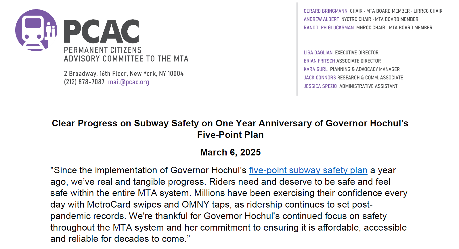 Clear Progress on Subway Safety on One Year Anniversary of Governor ...